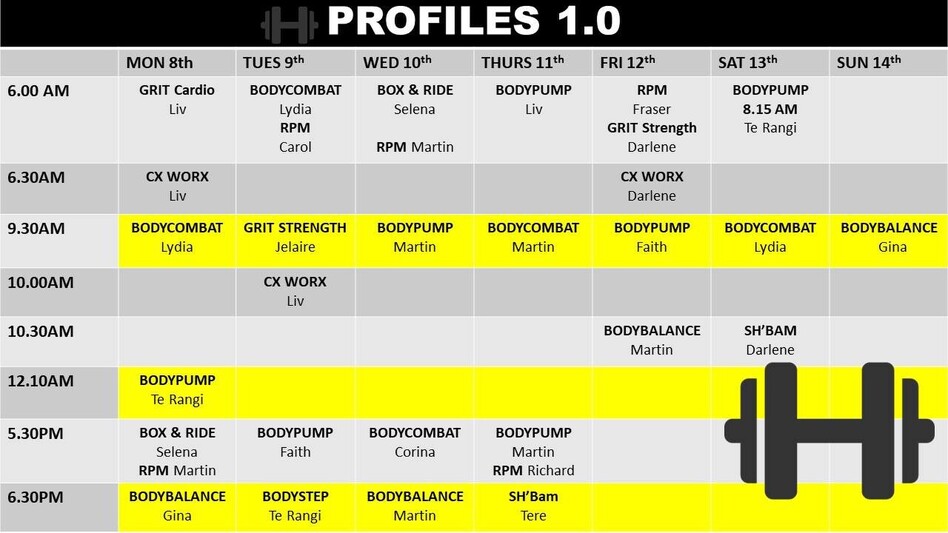 Profiles Gym | Timetable